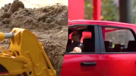 少儿益智幼教动画片,红色猛禽皮卡越野车不慎坠入沙坑