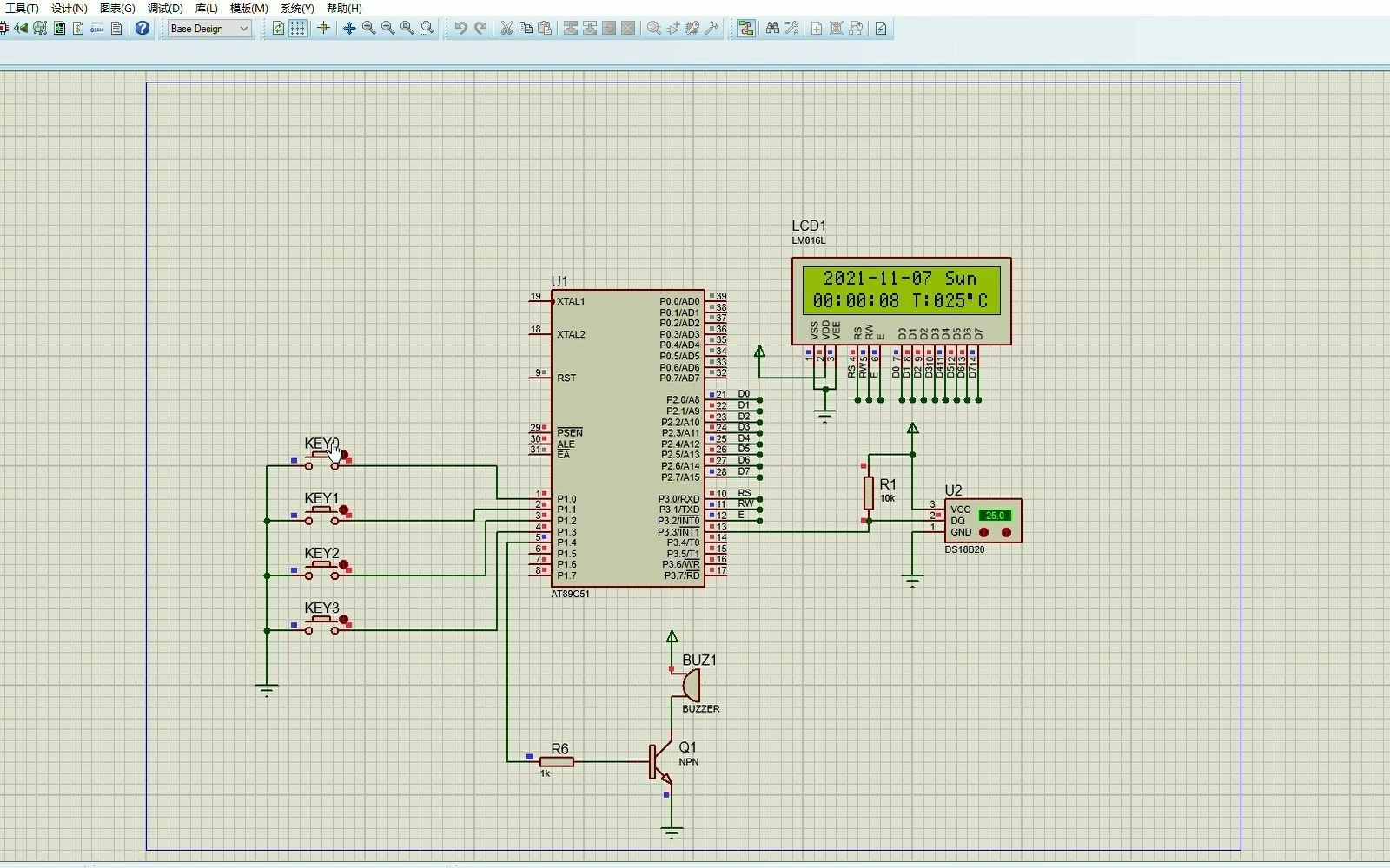 protues 51单片机电子时钟带闹钟功能仿真