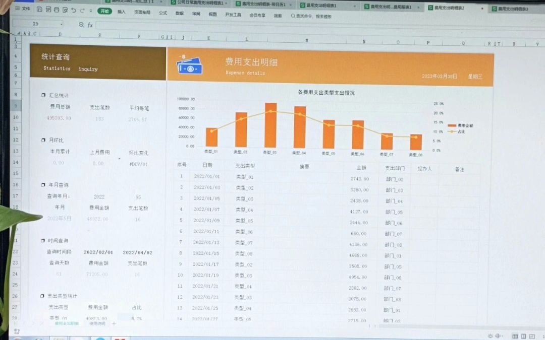 绝了老会计用的这个费用支出明细表也太简单了 图表结合,数据清晰...