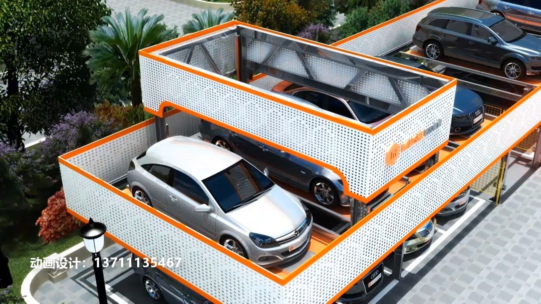 新型平面移动立体车库 停车设备 智能库 智慧交通三维动画