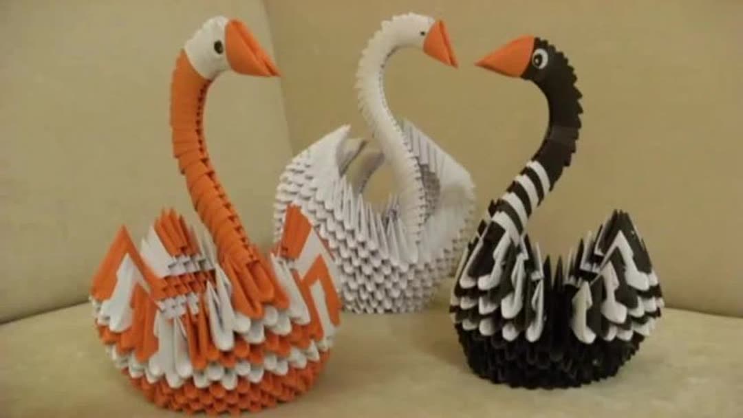 手工折纸大全之DIY手工折纸立体3d小天鹅 折法教程视频