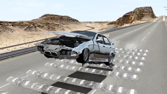 高速驾驶汽车与减速砖带亲密接触 车辆在空中翻转 车祸模拟游戏