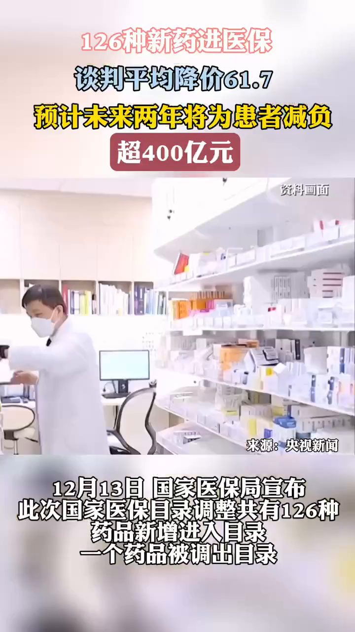 126种新药进医保,谈判平均降价61