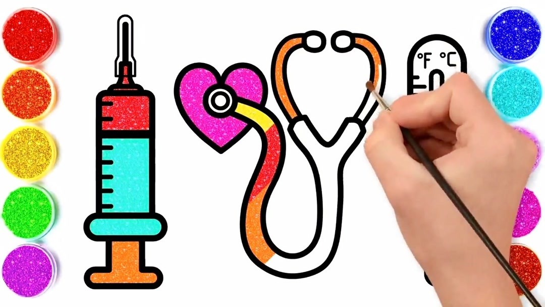 婴幼儿认识英语颜色,儿童绘画彩色的医生用具画法