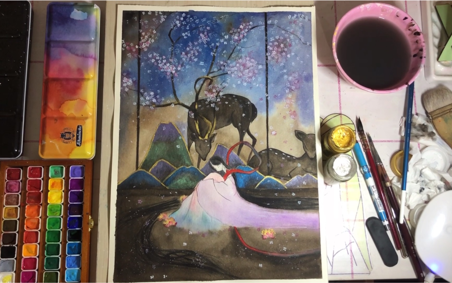 自学水彩画 古风水彩