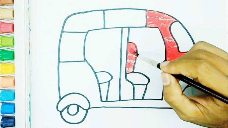 儿童绘画教程:汽车的画法及上颜色