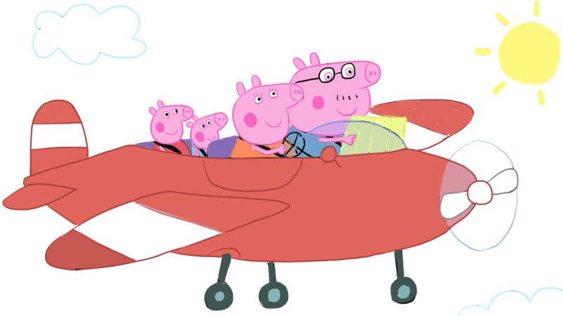小猪佩奇一家人开飞机旅行儿童亲子简笔画