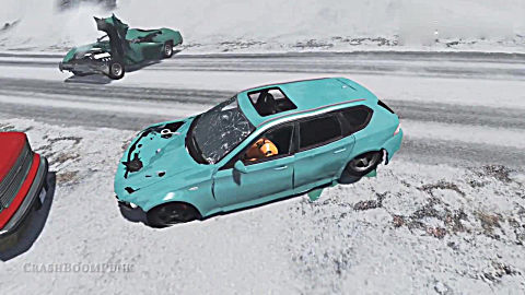 BeamNG车祸模拟:法拉利开足马力超车玩空中翻转碰撞