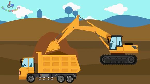 早教益智动画,各种工程车一起合作修路,益智动画