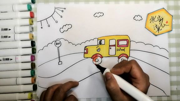 儿童简笔画,画一辆小校车,绘画过程