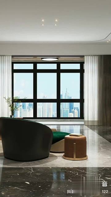 电视墙做了石材造型,沙发墙直接贴了壁布,开敞的大客厅不要推拉门,装...