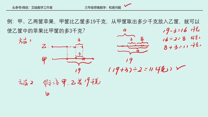 三年级数学:和差问题,移多补少中的和差应用,两种方法解题