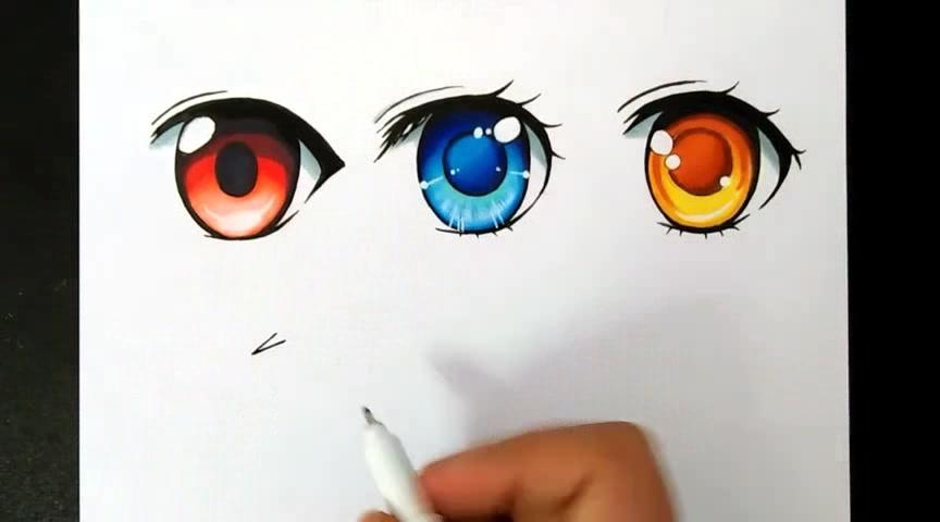 手绘教程:用马克笔画常见动漫人物眼睛的几种画法~