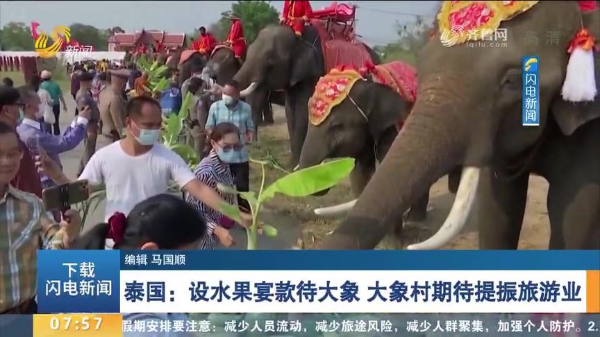 泰国设水果宴欢庆“大象日”,大象村盼望放开封锁,迎接外国游客