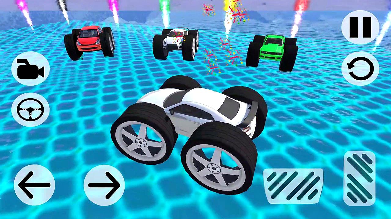 卡通大轮胎汽车通过奇妙轨道