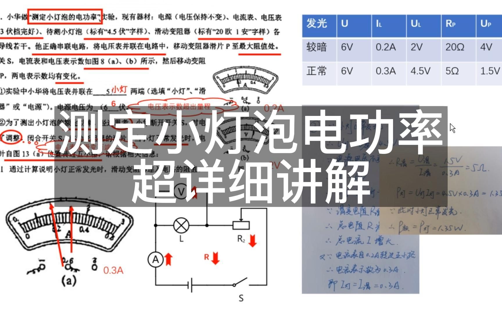 测定小灯泡电功率 - 由初始条件求电源电压