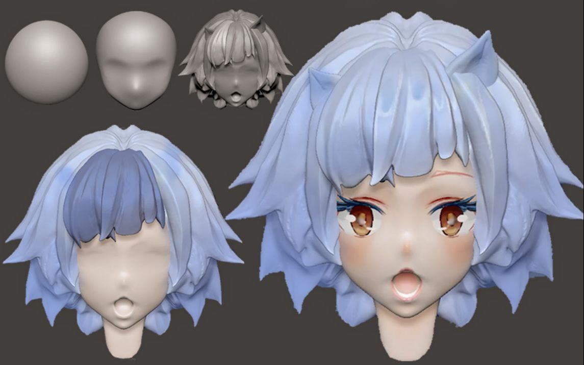 zbrush人物雕刻教学,从一个球到完整模型材质,雕刻思路详细讲解