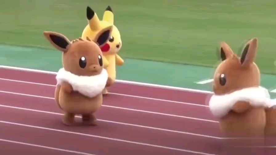 皮卡丘与伊布呆萌赛跑,太萌啦!