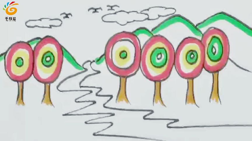 小树林简笔画,用棒棒糖元素画一片小树林棒棒的