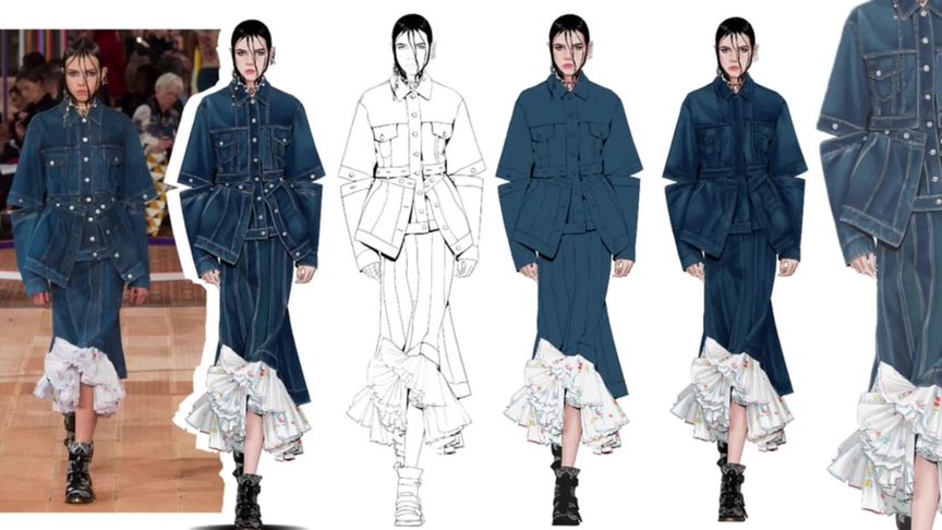 #ps小技巧 #服装设计 #牛仔面料 PS加手绘板绘制效果图