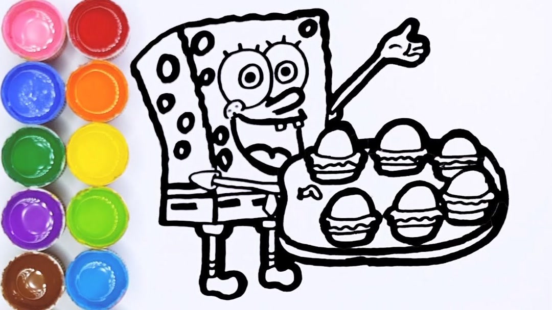简单有趣的儿童绘画游戏,如何给海绵宝宝着色,色彩丰富的绘画!