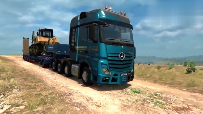 欧洲卡车模拟2:450马力奔驰卡车上路运输工程车辆