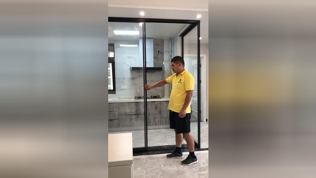 L型玻璃隔断,开方式厨房的另一种选择#细框推拉门