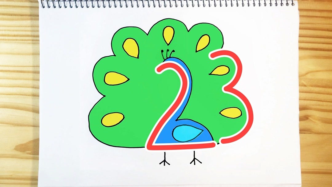 亲子儿童简笔画 用数字23就能画出漂亮的孔雀,打开孩子的思路吧