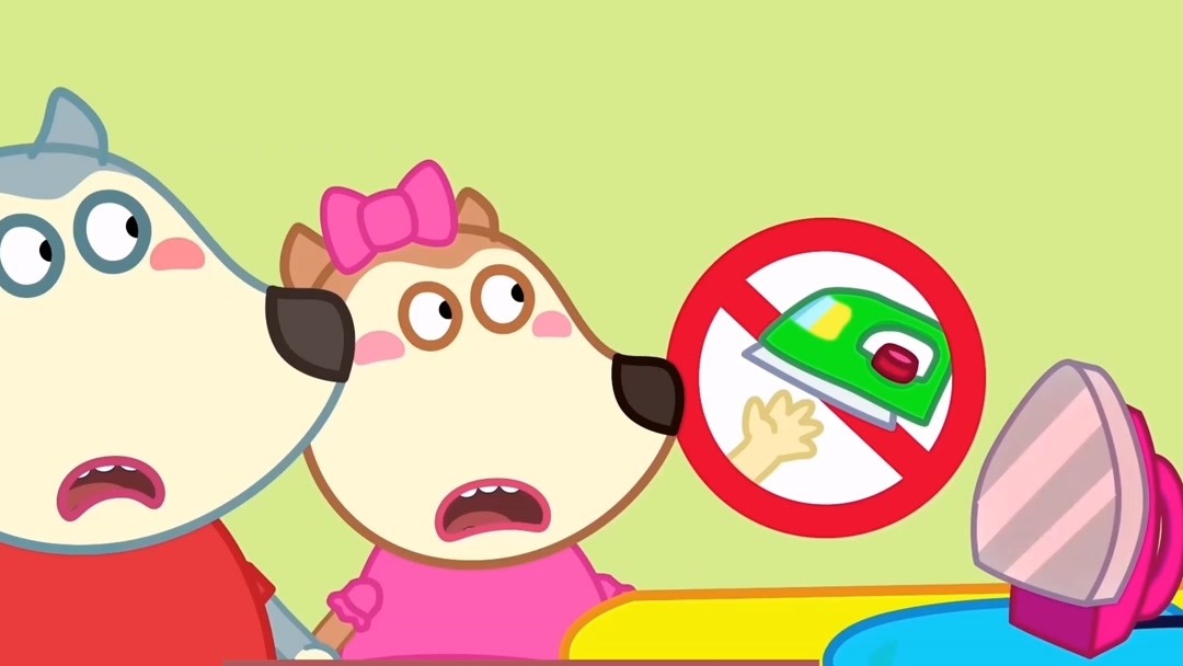 沃尔夫动画:认识家具电熨斗,电熨斗是很热的小孩子是不能使用的