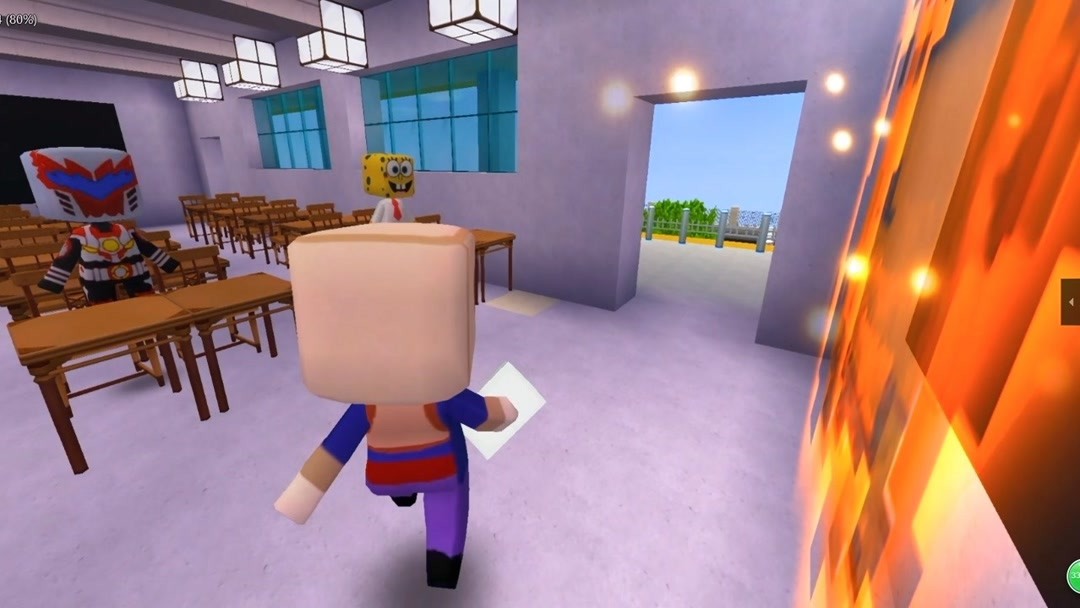 迷你世界熊出没光头强教室有传送门上课就不怕海绵宝宝、奥特曼开