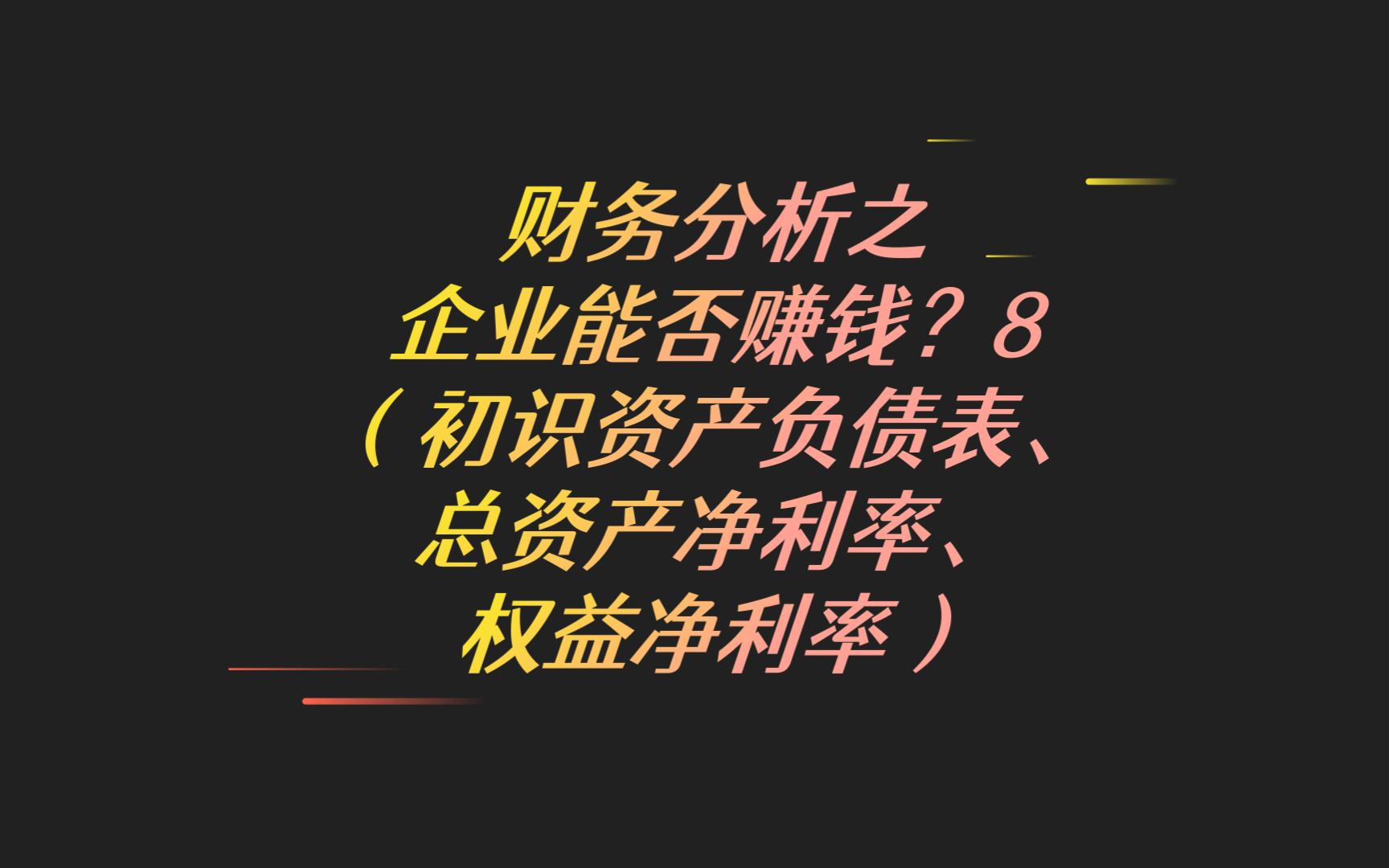 财务分析——企业能否赚钱?8(初识资产负债表、总资产净利率、权益...