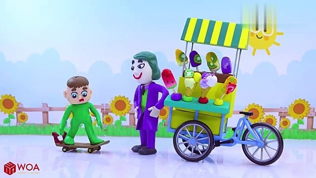 儿童定格动画:小朋友用蜘蛛玩偶换了一根冰淇淋