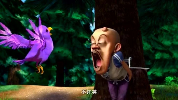 光头强偷偷砍树惹怒了树上的小鸟,被小鸟啄了头和屁股