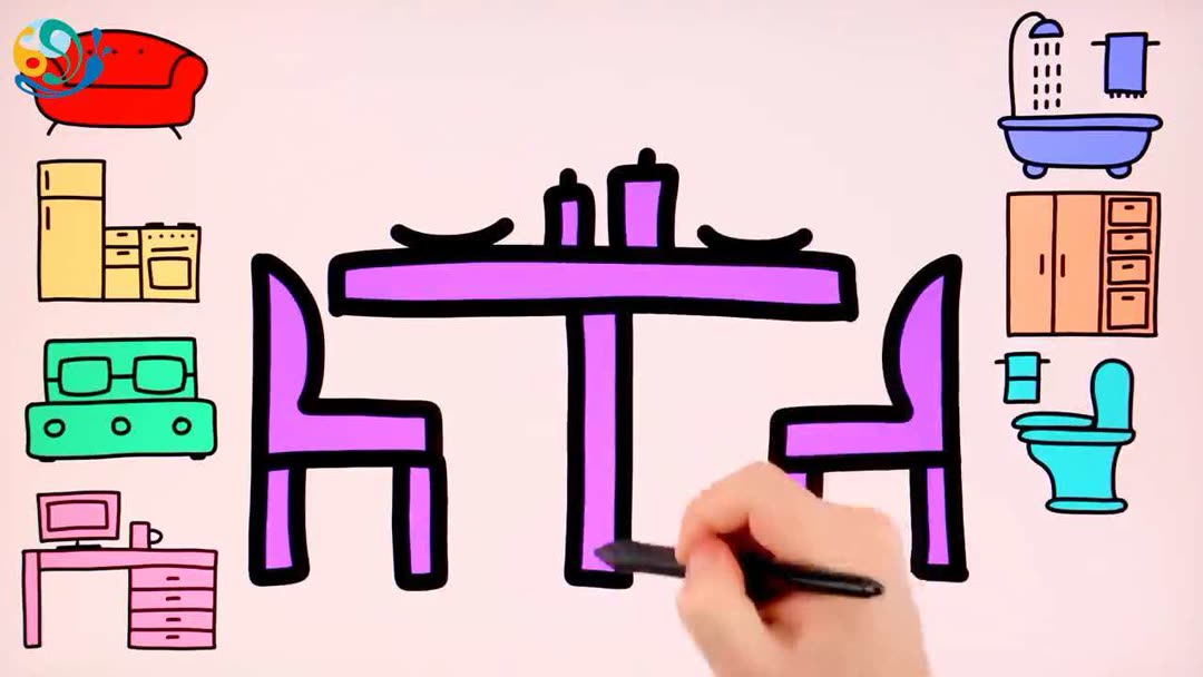 儿童简笔画,画沙发.衣柜。餐桌等家具