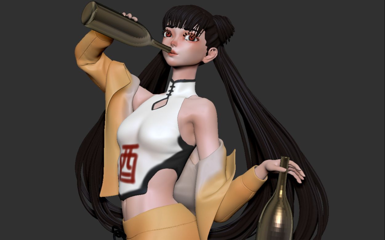 【次世代人物建模教程】3D喝酒少女,zbrush模型制作+MD衣服制作