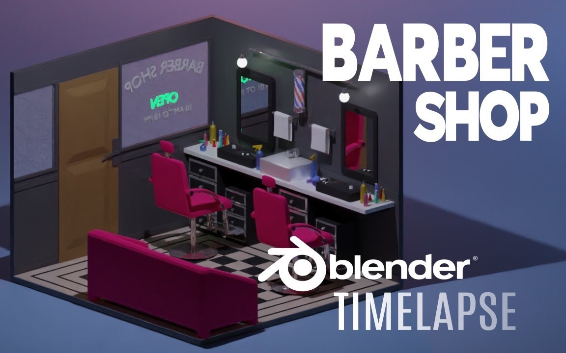 Blender 3.1理发店2.5D风格建模