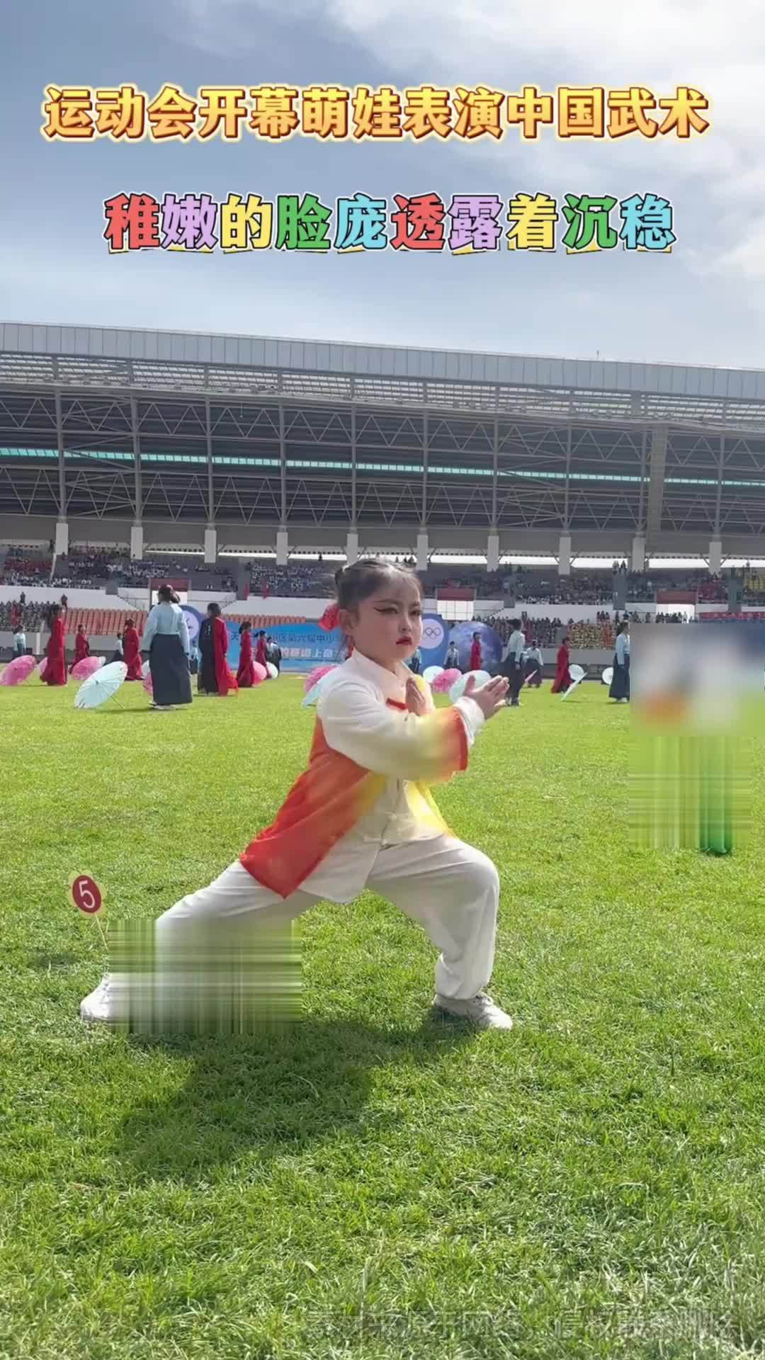 运动会开幕萌娃表演中国武术,稚嫩的脸庞透露着沉稳!