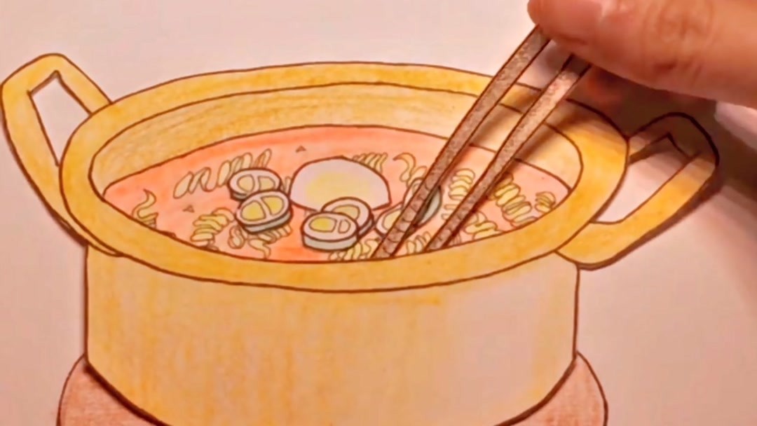 手绘定格动画:制作简单又美味的方便面,一人一盆无压力!