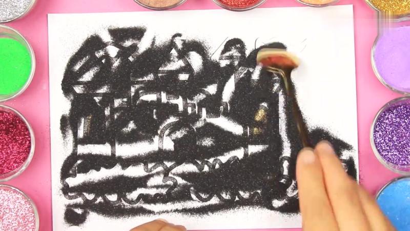 闪粉沙画 彩色城堡 简笔画美术儿童
