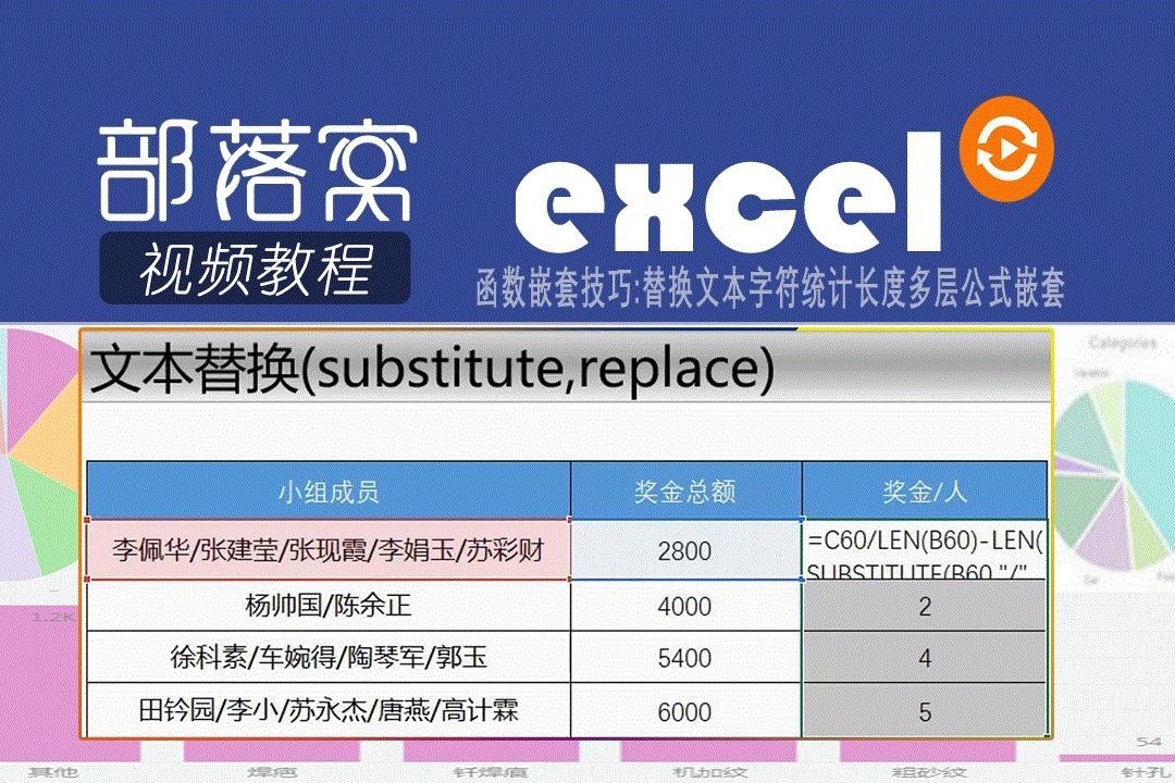 excel函数嵌套技巧视频:替换文本字符统计长度多层公式嵌套
