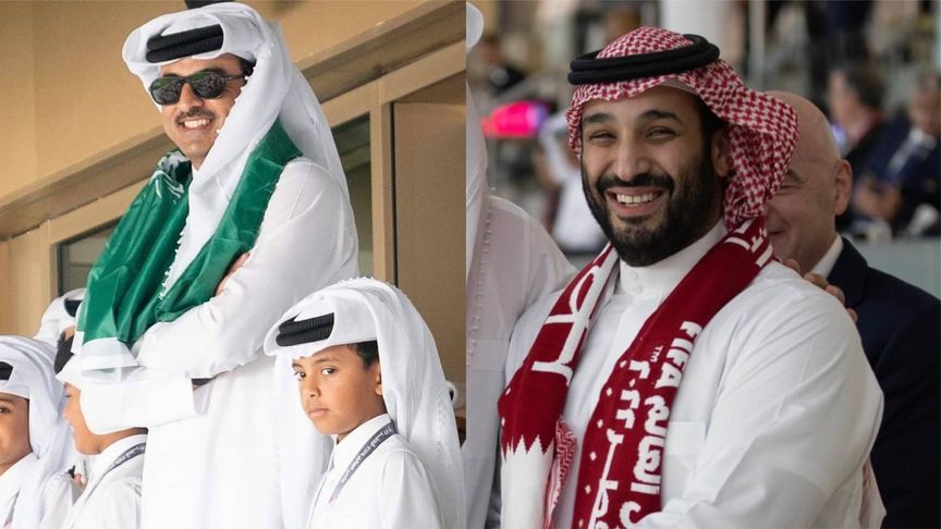 世界杯打破沙卡多年隔阂:卡塔尔元首披沙特国旗庆沙特逆转阿根廷