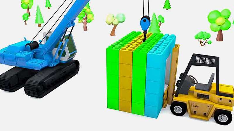 益智早教动画 吊车工程车一起来组建一个房子