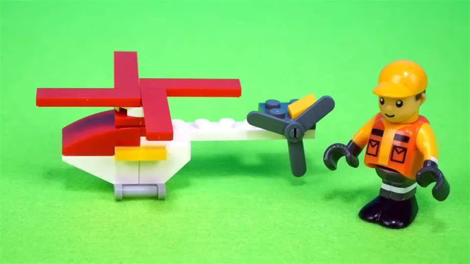 积木拼装定格动画,组装一架直升飞机,儿童飞机玩具模型