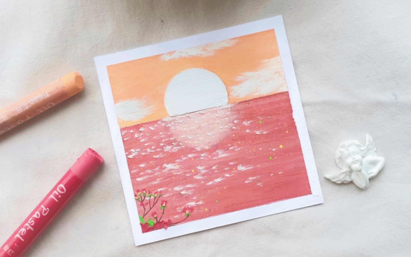 油画棒|粉海日出·新手向绘画教程