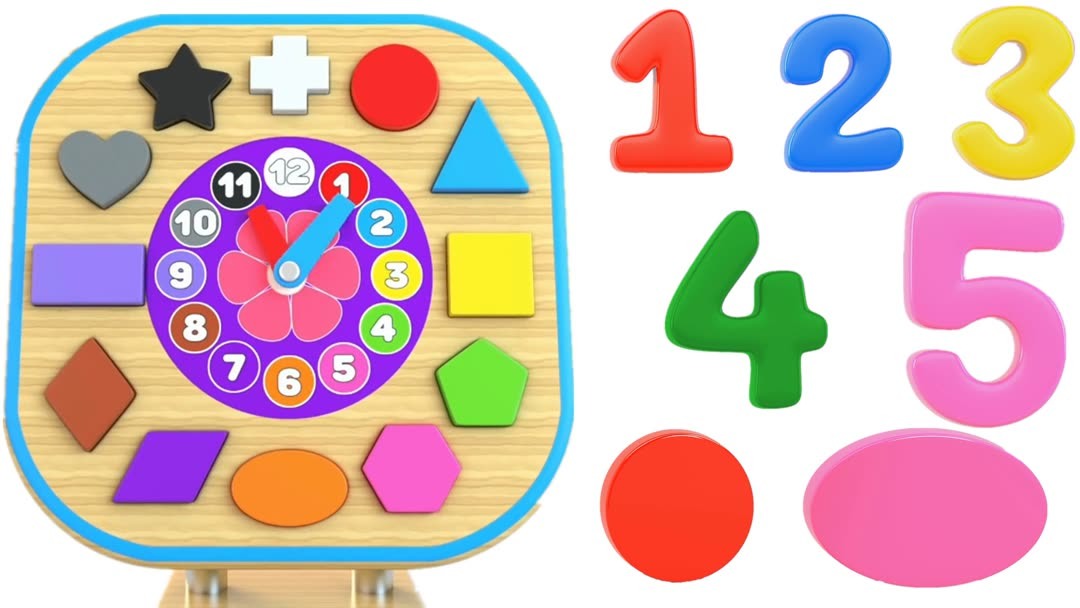 积木形状钟表学习形状认识数字,趣味益智动画