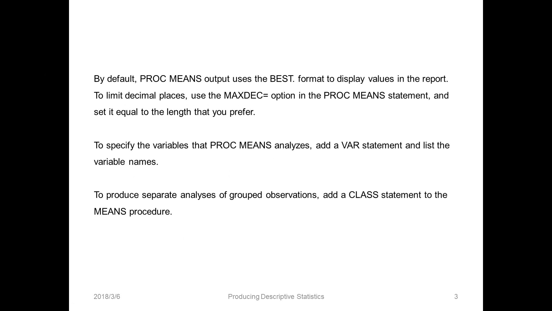 《SAS初级编程培训视频》第9章 创建描述性统计量