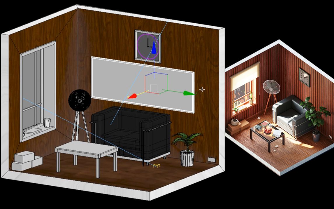 【3dmax建模】室内小场景模型制作,从拉box到灯光渲染。新手入门教程