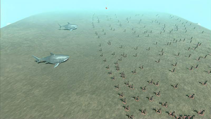 动物战斗模拟器:两头巨齿鲨对战200个大胆的比利