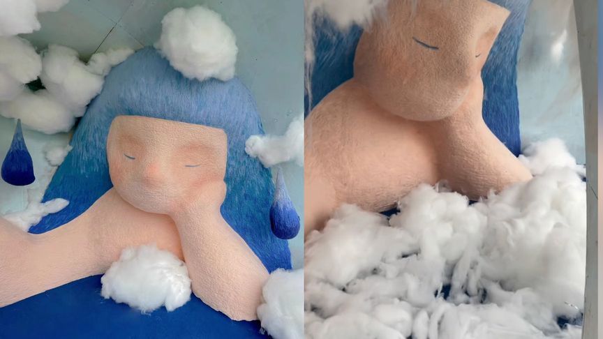 女子羊毛毡作品展出4天后面目全非,游客狂欢搞破坏:找人都不认