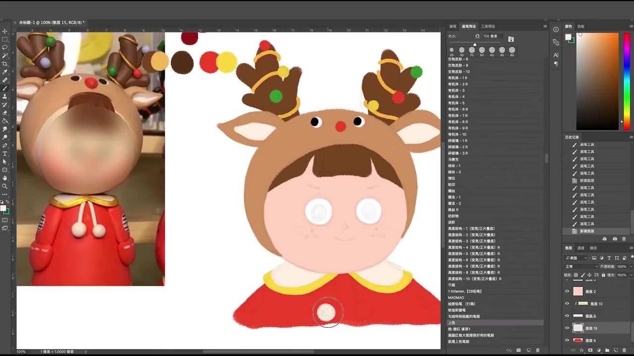 超简单卡通头像-圣诞鹿小女孩, 绘画插画教程(三)